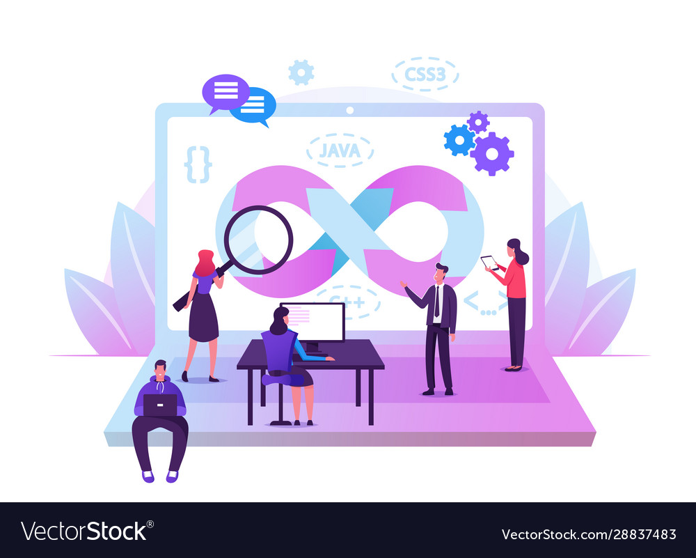 Devops specialists work collaboration programmers Vector Image