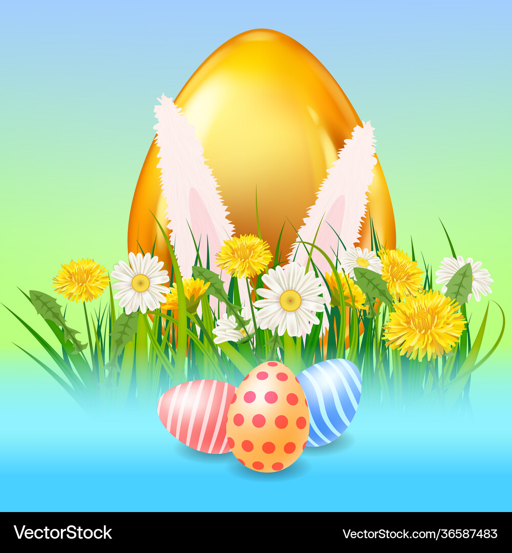 Easter gold egg banner template golden shine Vector Image