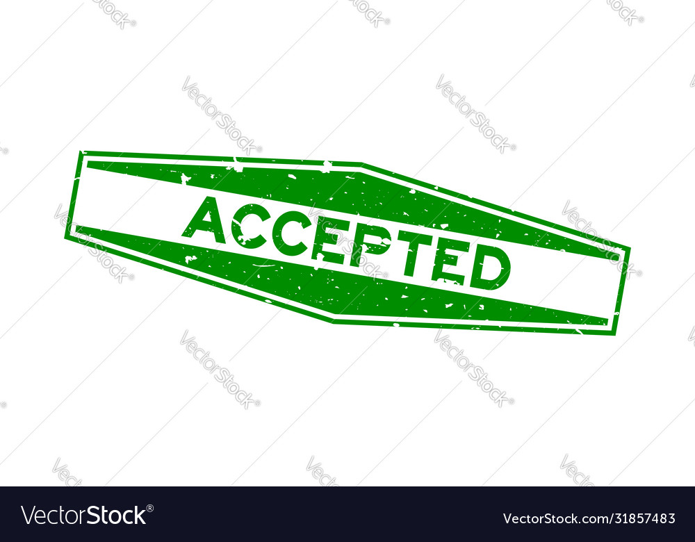 Grunge green accepted word hexagon rubber seal Vector Image