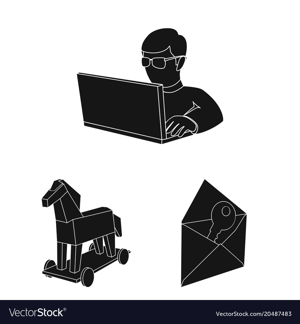 Hacker and hacking black icons in set collection Vector Image