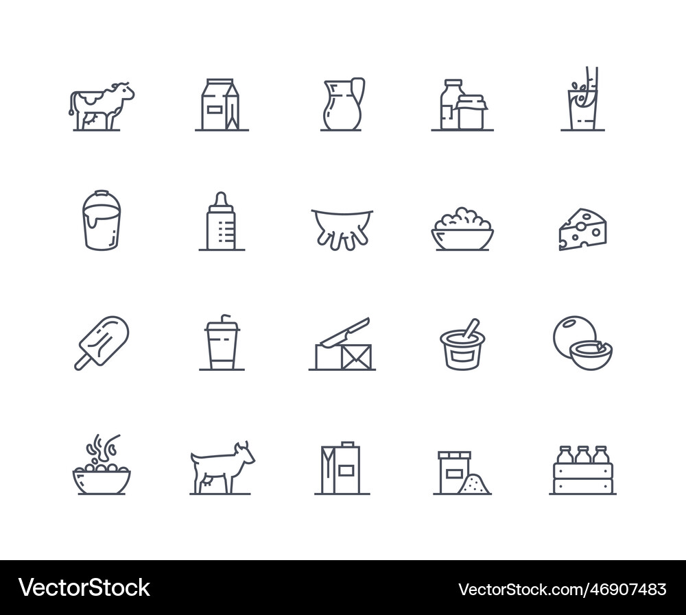 Milk icons outline set Royalty Free Vector Image