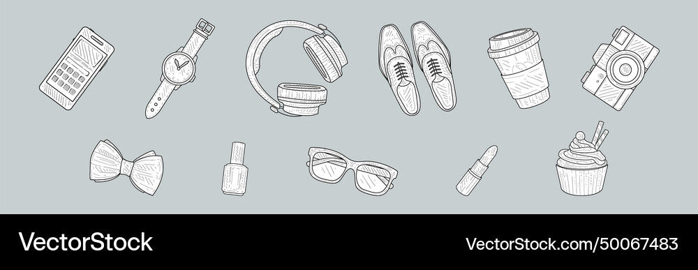 Personal belonging and stuff hand drawn sketch Vector Image