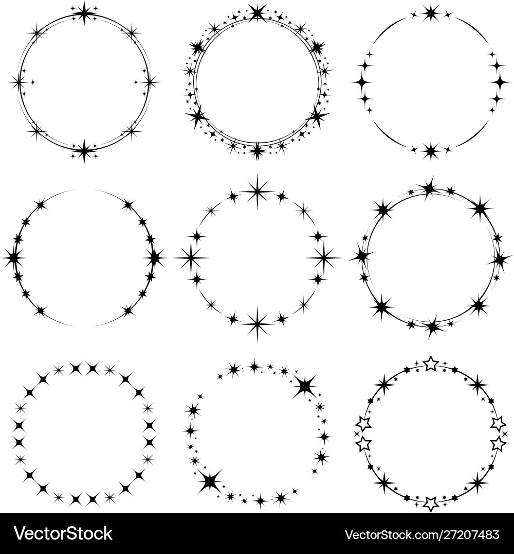 Stars frame circle shapes with stardust round Vector Image