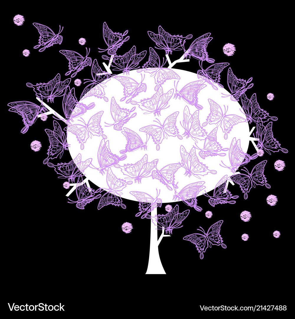 Colorful tree with lace butterflies Royalty Free Vector