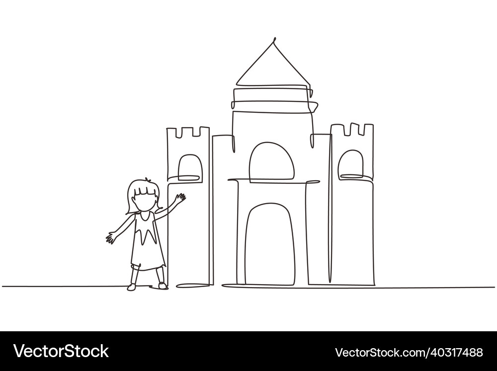 Continuous one line drawing cheerful girl playing Vector Image