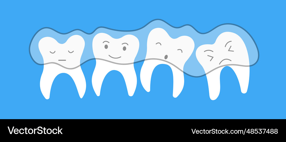 Flat cute ragged teeth with clear aligners dental Vector Image
