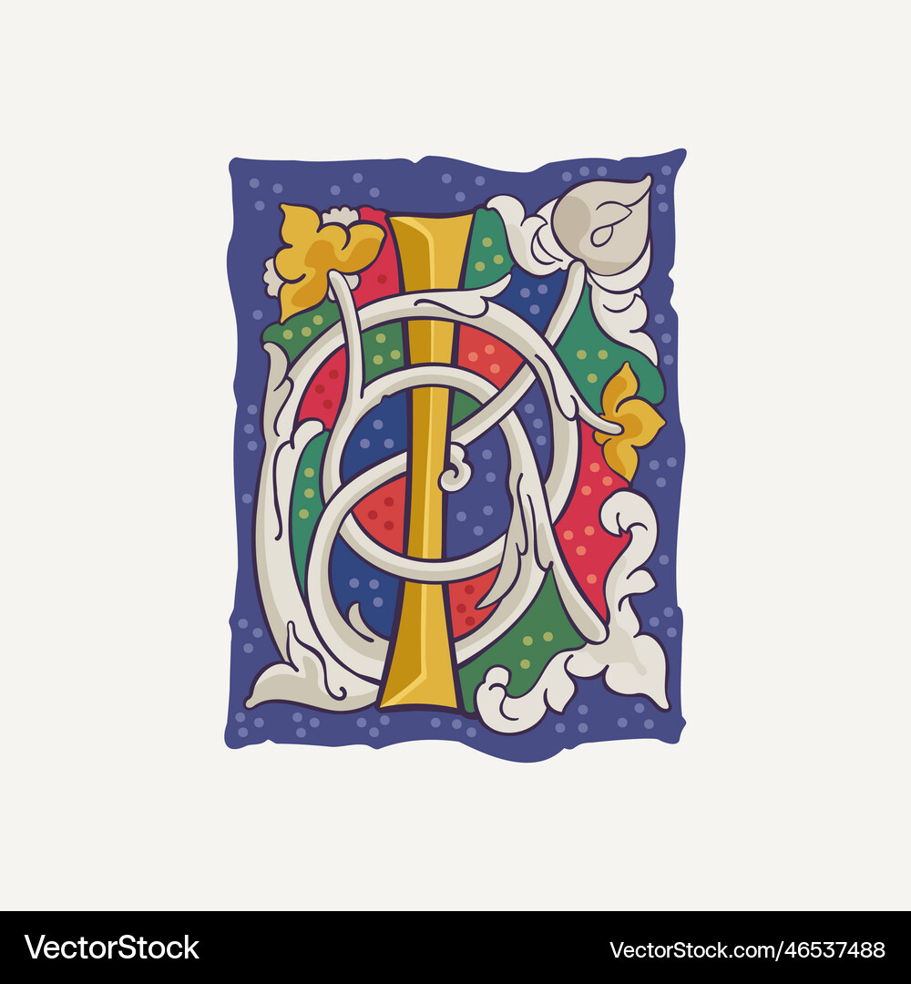 I letter drop cap logo with interlaced vine and Vector Image