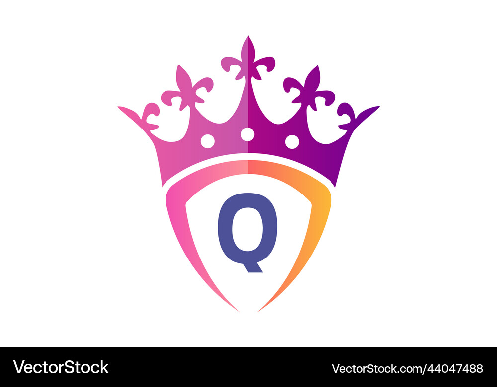 Letter q monogram alphabet with shield and crown Vector Image