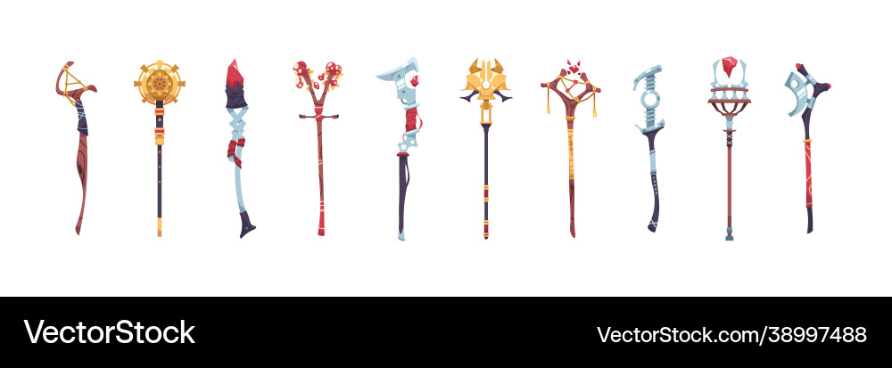 Magic staves wizard sticks and wands antique Vector Image