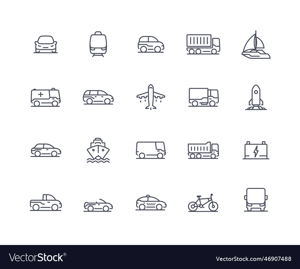 Transport icons outline set Royalty Free Vector Image