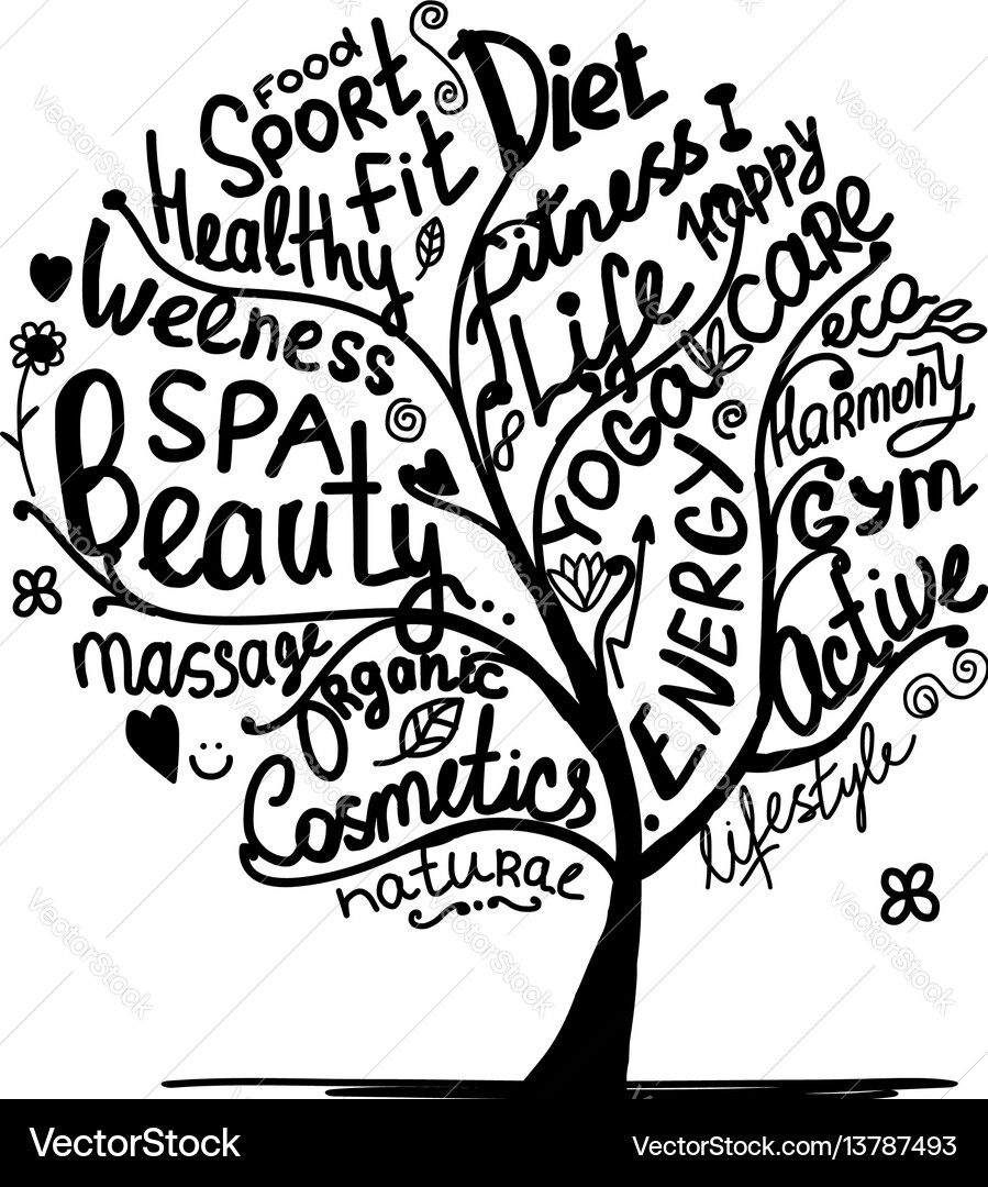 Art tree with healhty lifestyle tags Royalty Free Vector
