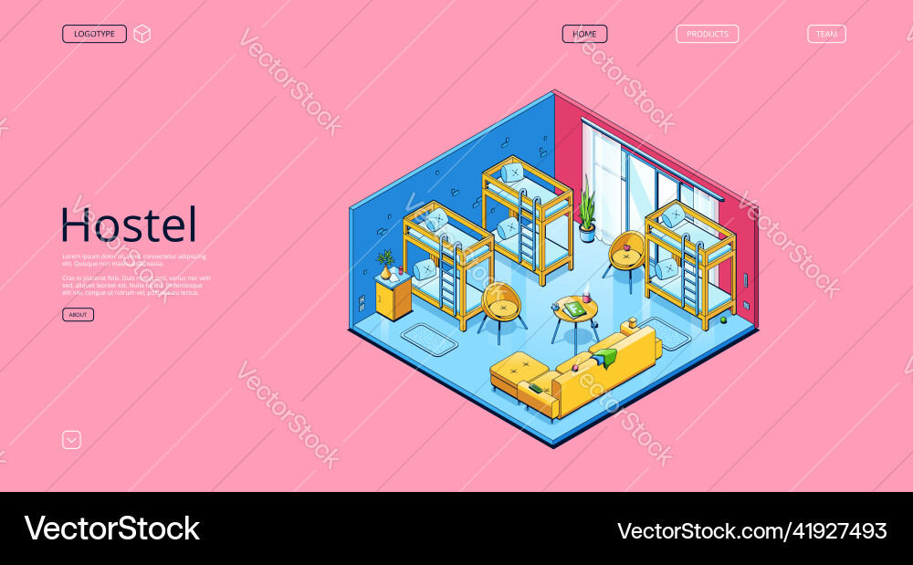 Banner of hostel room with bunks Royalty Free Vector Image
