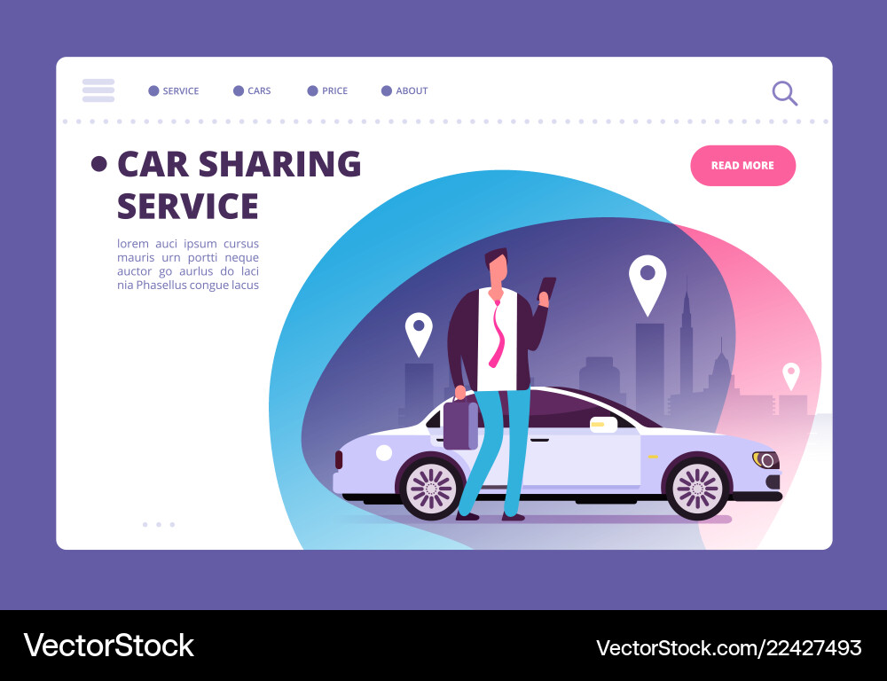 Car sharing concept businessman with smartphone Vector Image