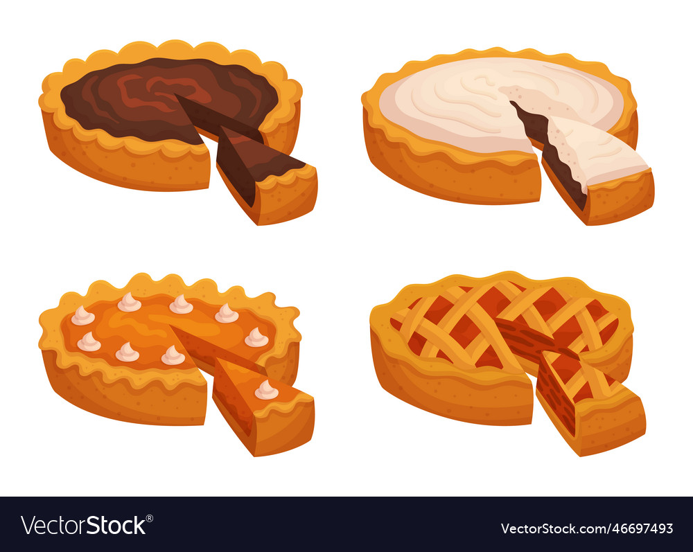 Collection of appetizing pies with different Vector Image