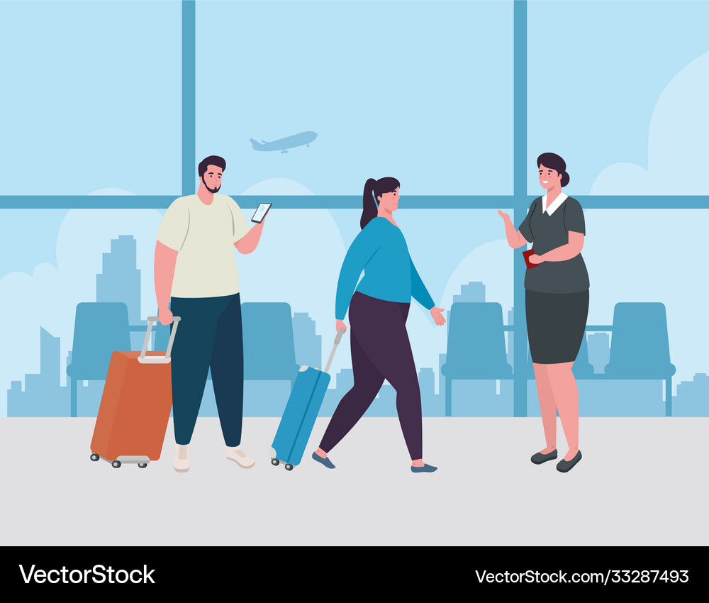 Couple standing to check in order register Vector Image