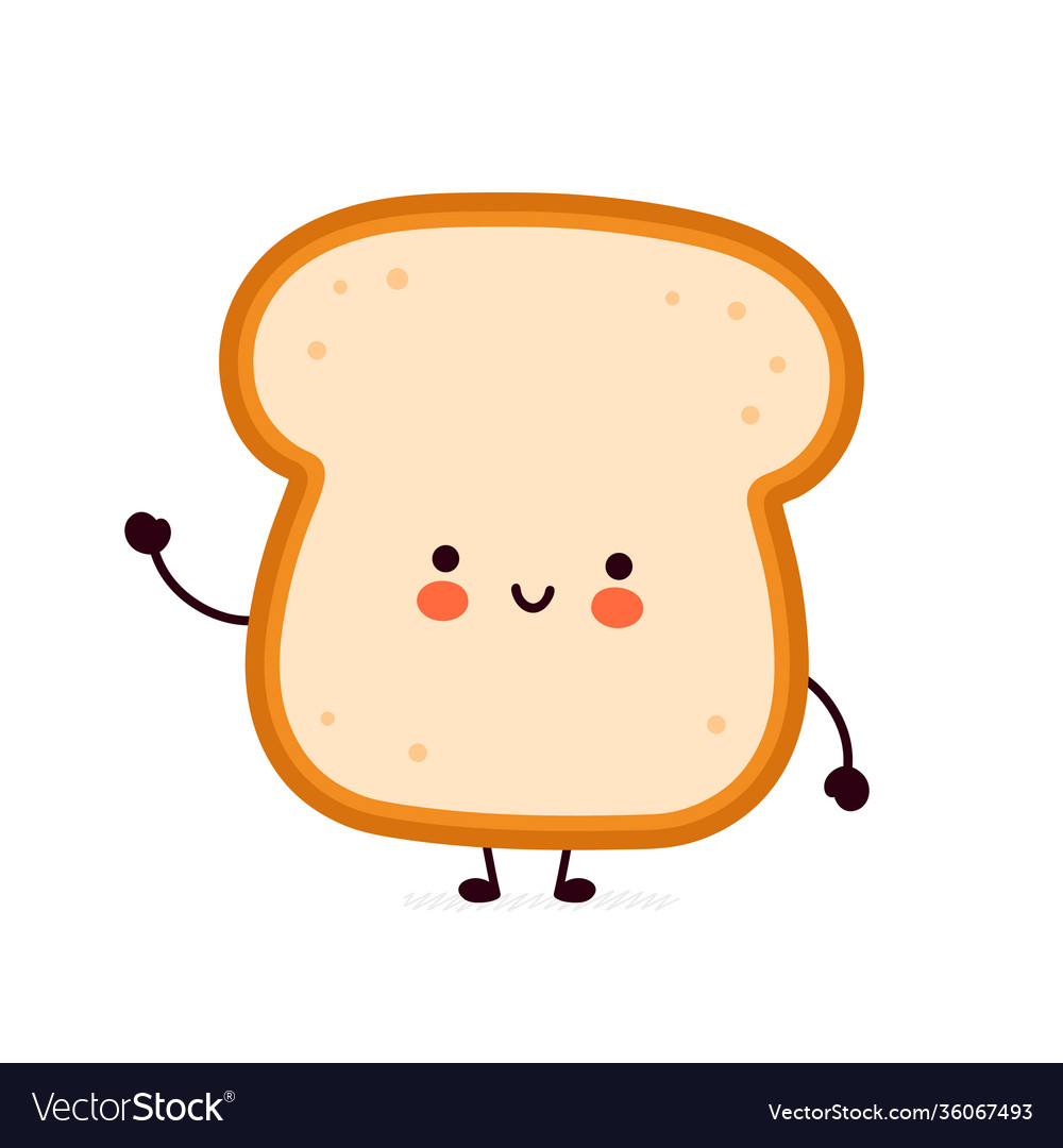 Cute Funny Bread Toast Character Flat Line Vector Image