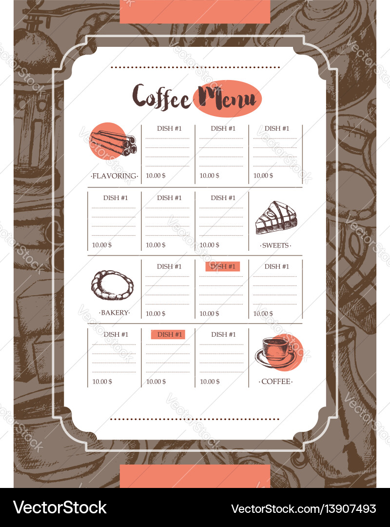 Delicious coffee - color hand drawn composite Vector Image