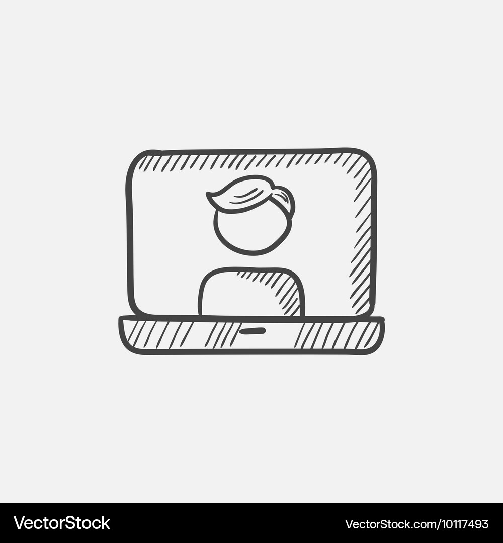 Laptop with man on screen sketch icon Royalty Free Vector