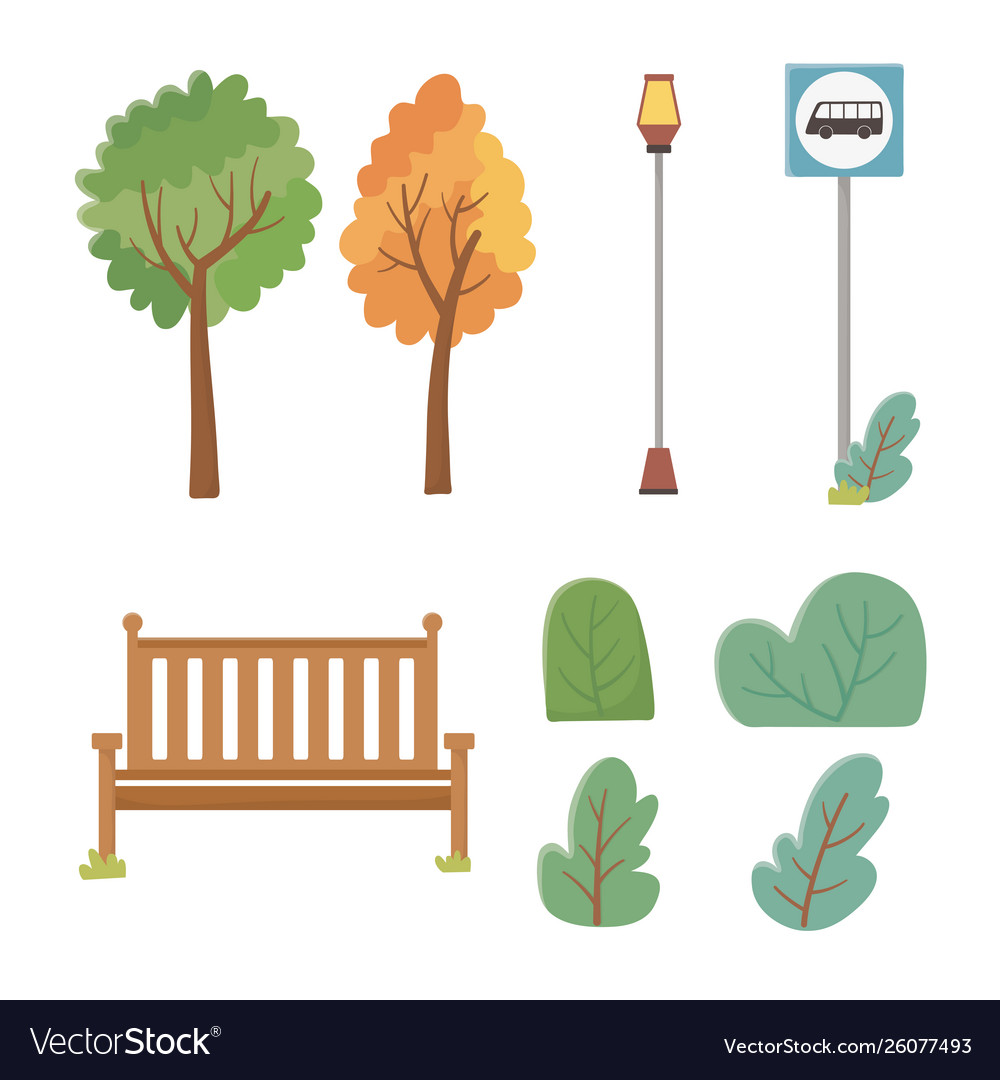 Set park elements icons Royalty Free Vector Image
