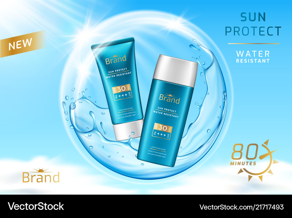 Tubes for sunscreen cream in bubble reflecting sun