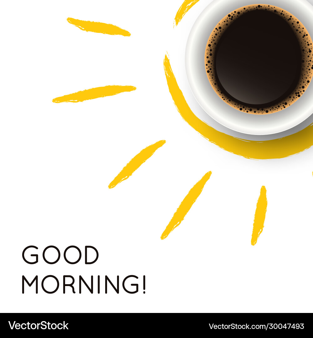 With realistic cup coffee and hand drawn sun Vector Image
