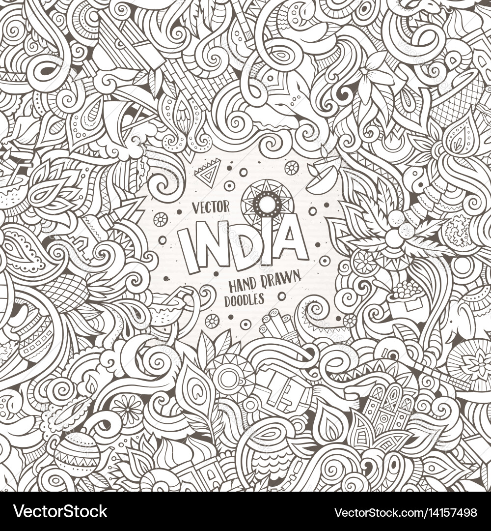 Cartoon hand-drawn doodles india Royalty Free Vector Image