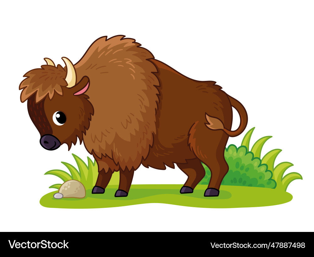 Cute bison stands on a green meadow Royalty Free Vector
