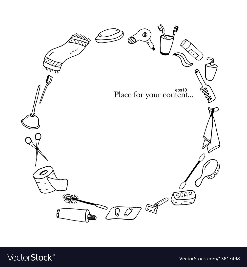 Hand Drawn Bath Accessories Frame Doodle Style Vector Image