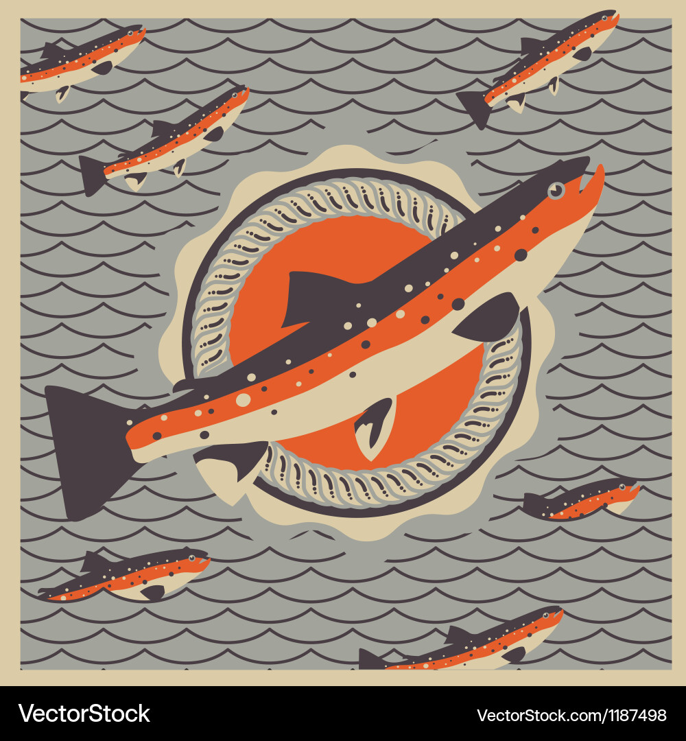 Salmon fish mascot in retro style background Vector Image
