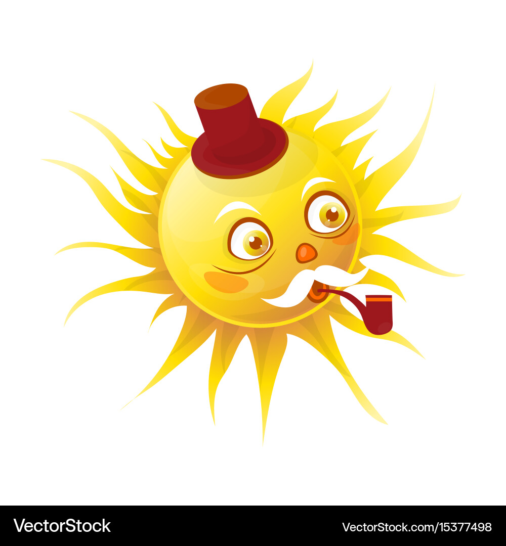 Senior sun character with pipe and in hat Vector Image