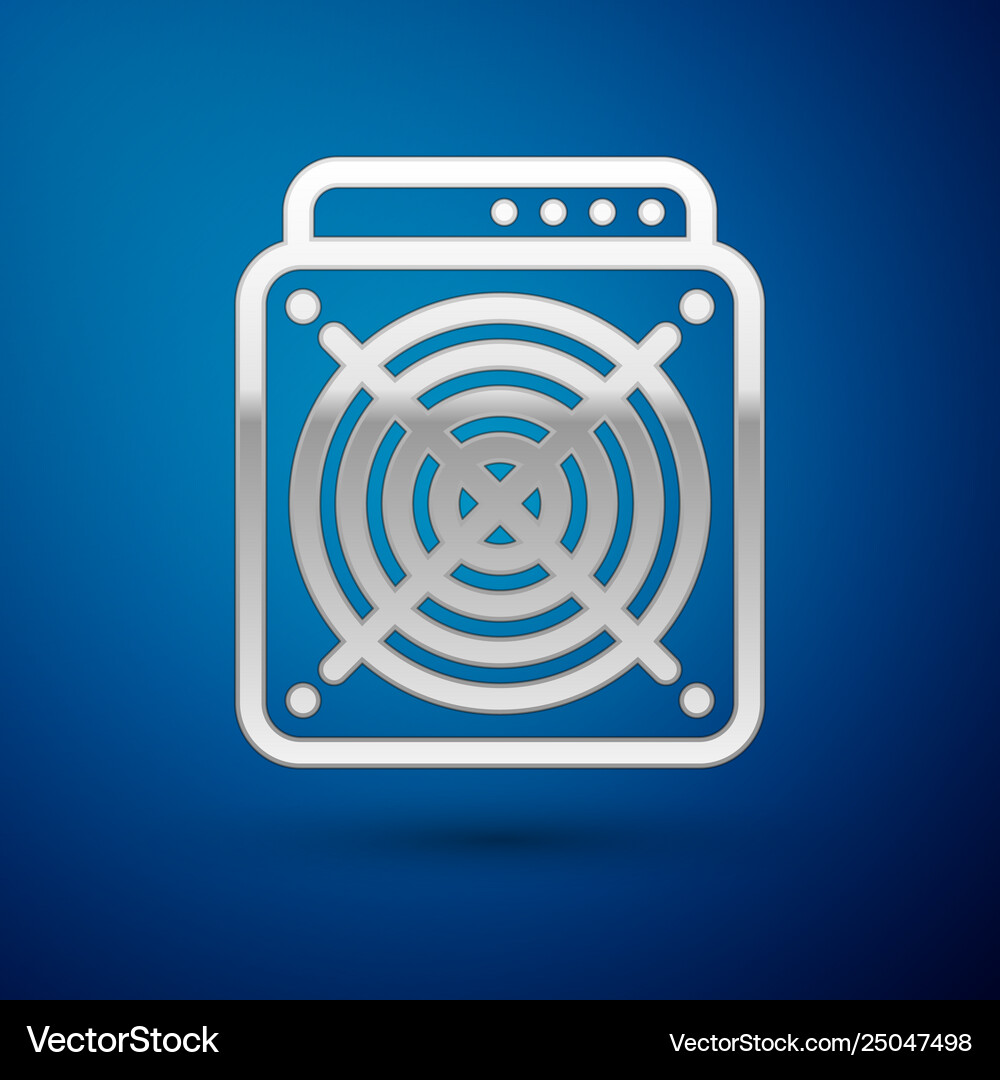 Silver asic miner icon isolated on blue background