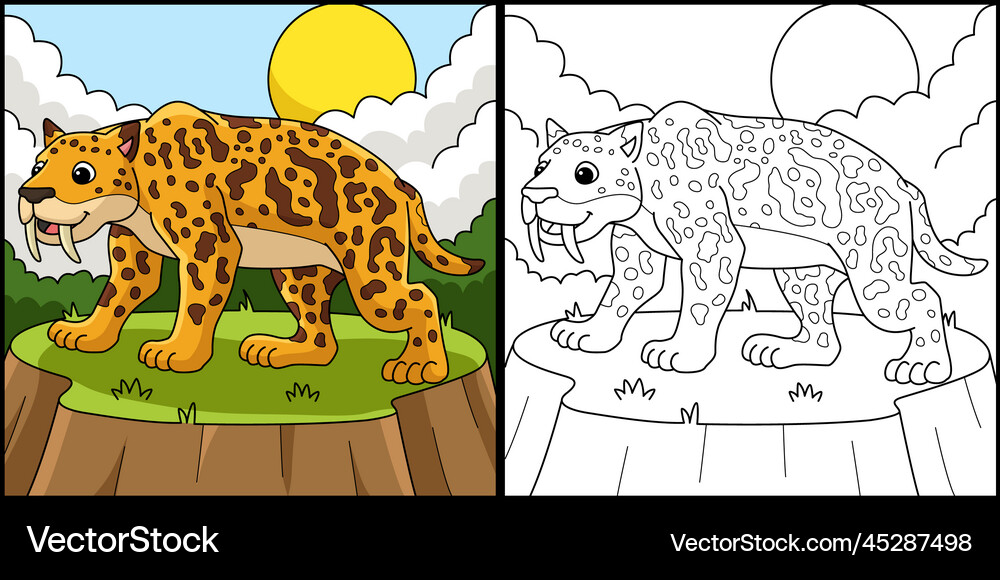 Smilodon animal coloring page colored Royalty Free Vector