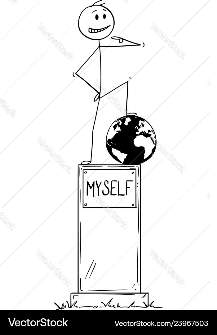 Cartoon statue egoist selfish man standing Vector Image