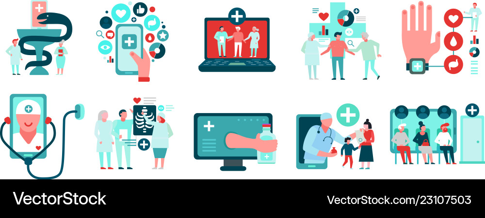 Digital medicine icons set Royalty Free Vector Image