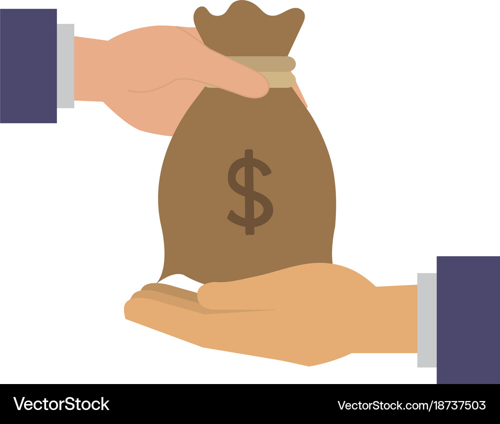Hand with money bag isolated icon Royalty Free Vector Image