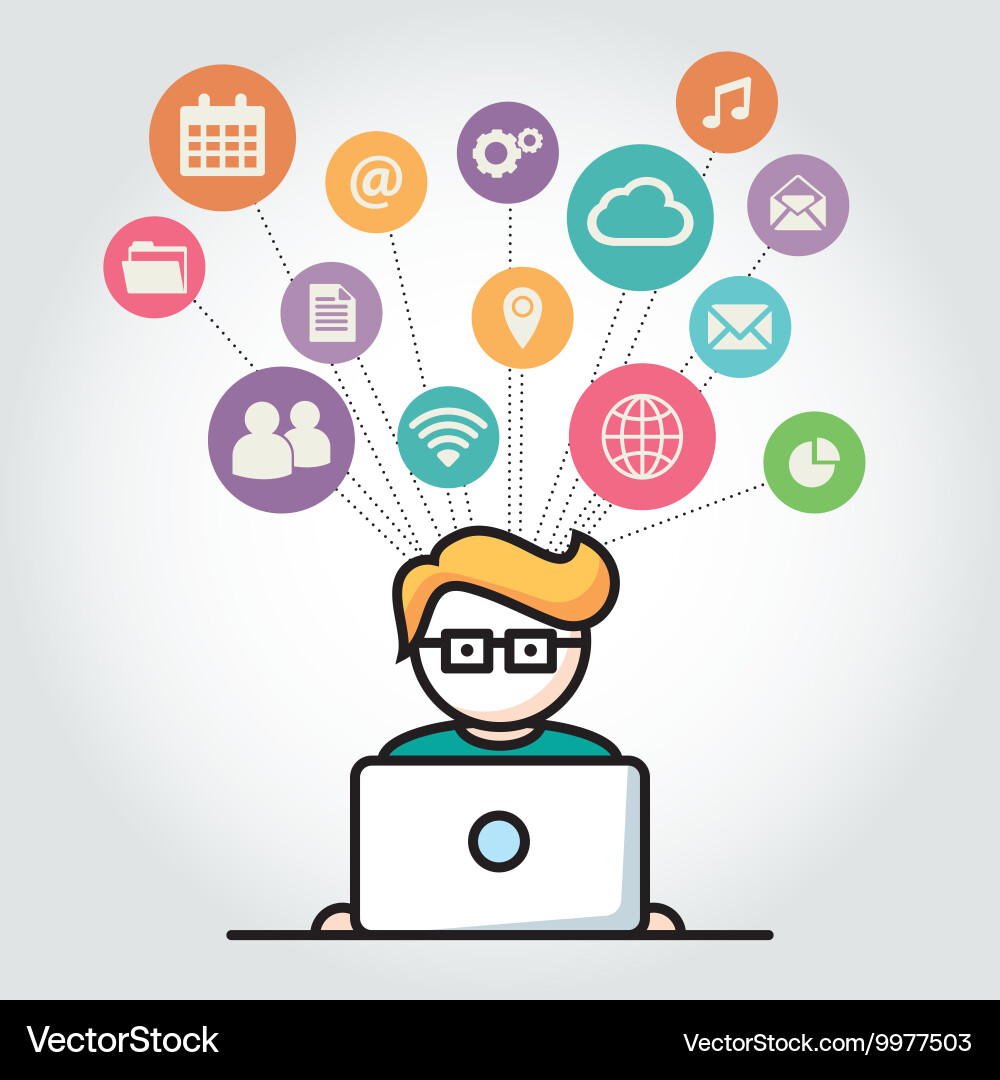 Person with computer network Royalty Free Vector Image