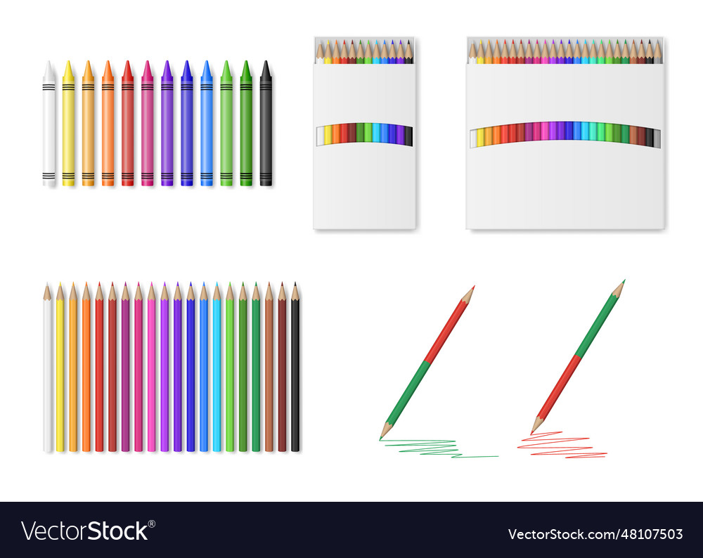 Set of colorful pencils and crayons isolated Vector Image