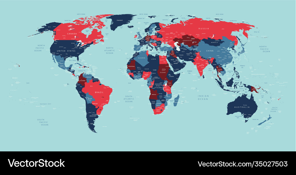 World political detailed map Royalty Free Vector Image