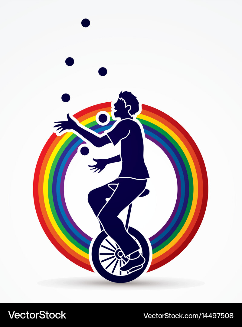 A man juggling balls while cycling on bicycle Vector Image