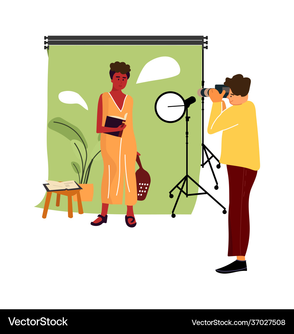 Cartoon model at photo studio professional Vector Image