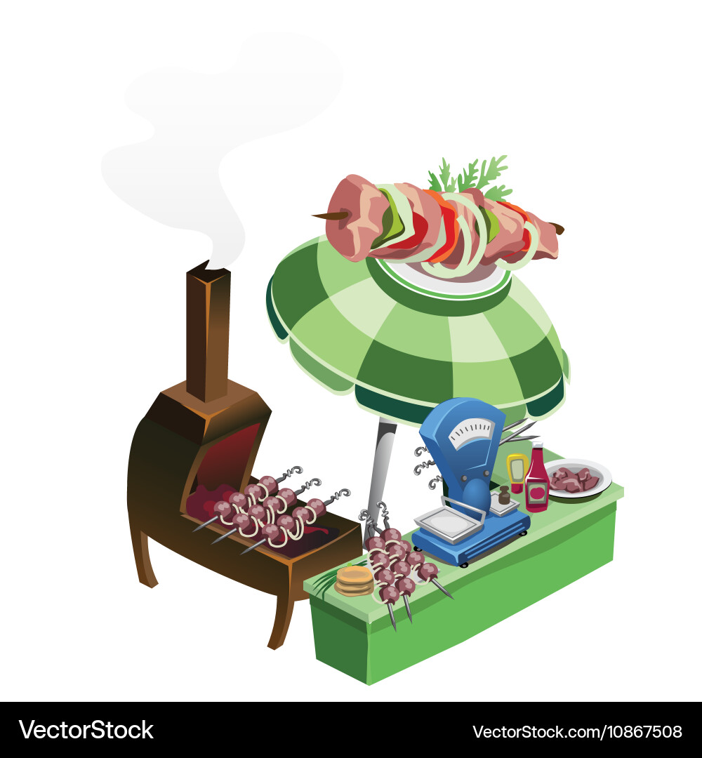 Cooking and selling barbecue on open air Vector Image