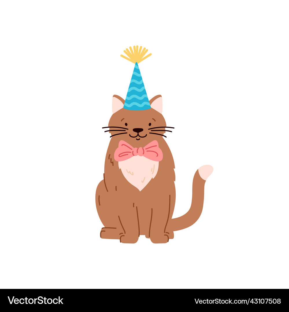 Cute smiling cat character with bow around neck Vector Image