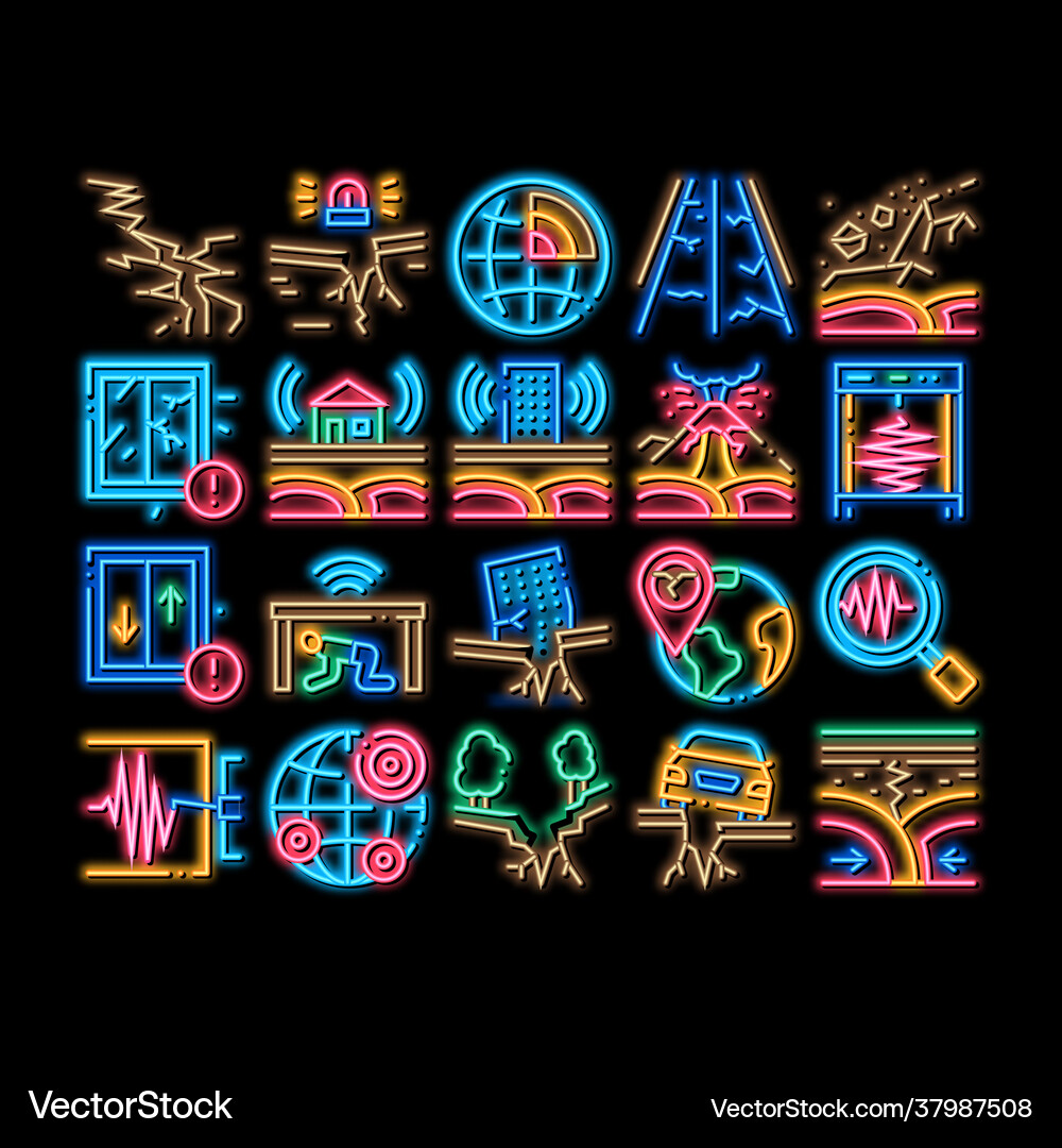 Earthquake disaster neon glow icon Royalty Free Vector Image