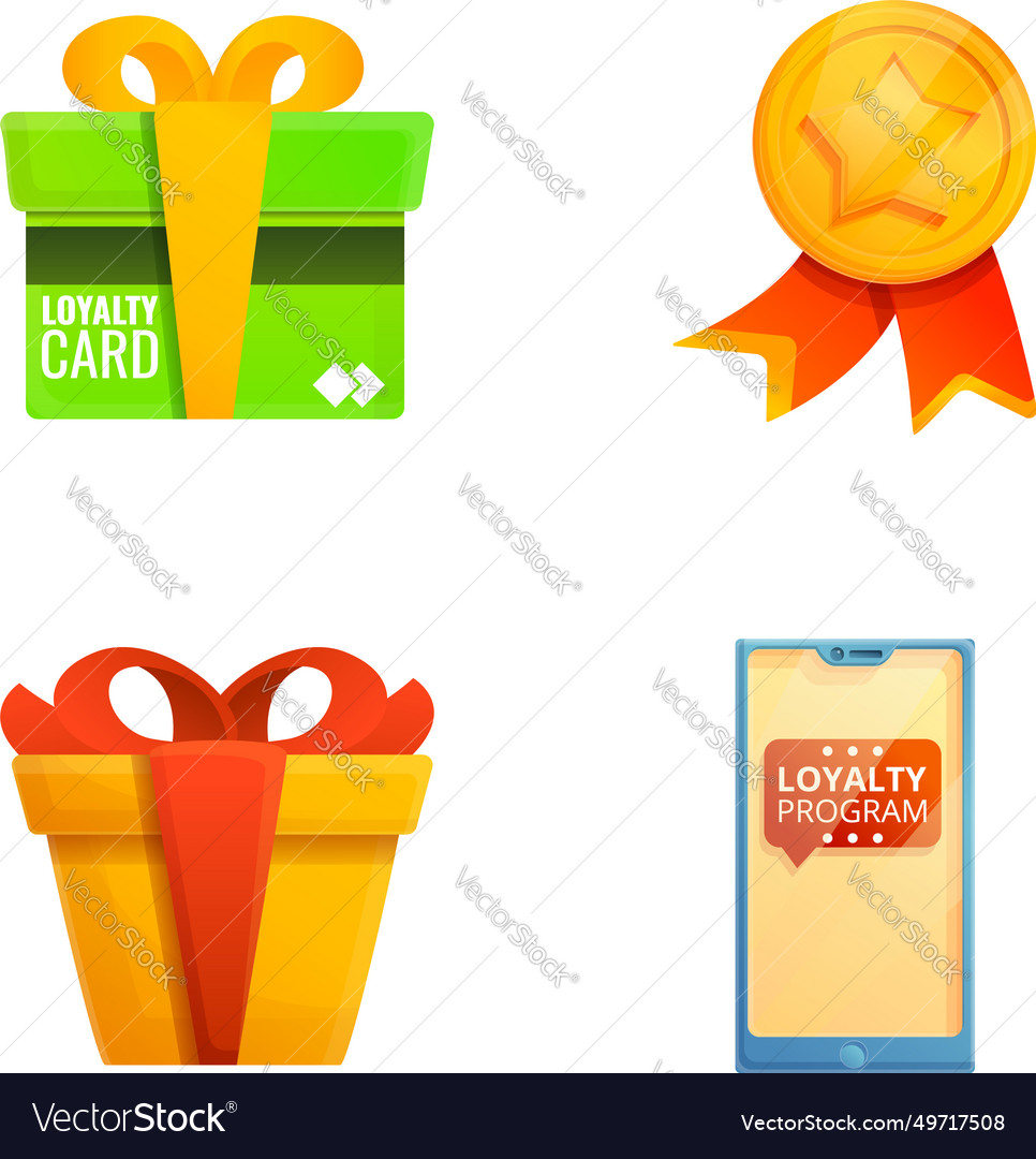 Loyalty program icons set cartoon medal Royalty Free Vector
