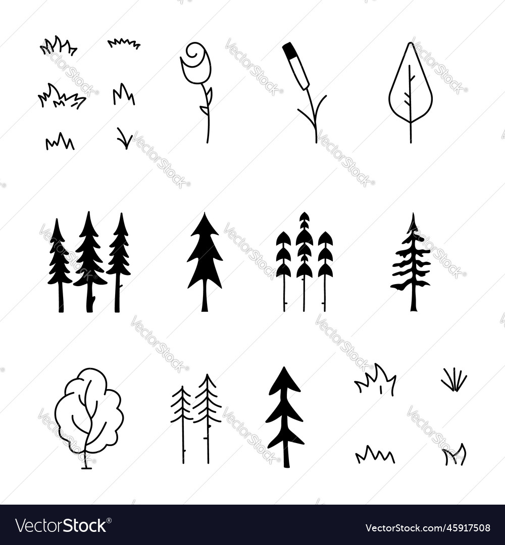 Simple and minimalist tree icons collection line Vector Image