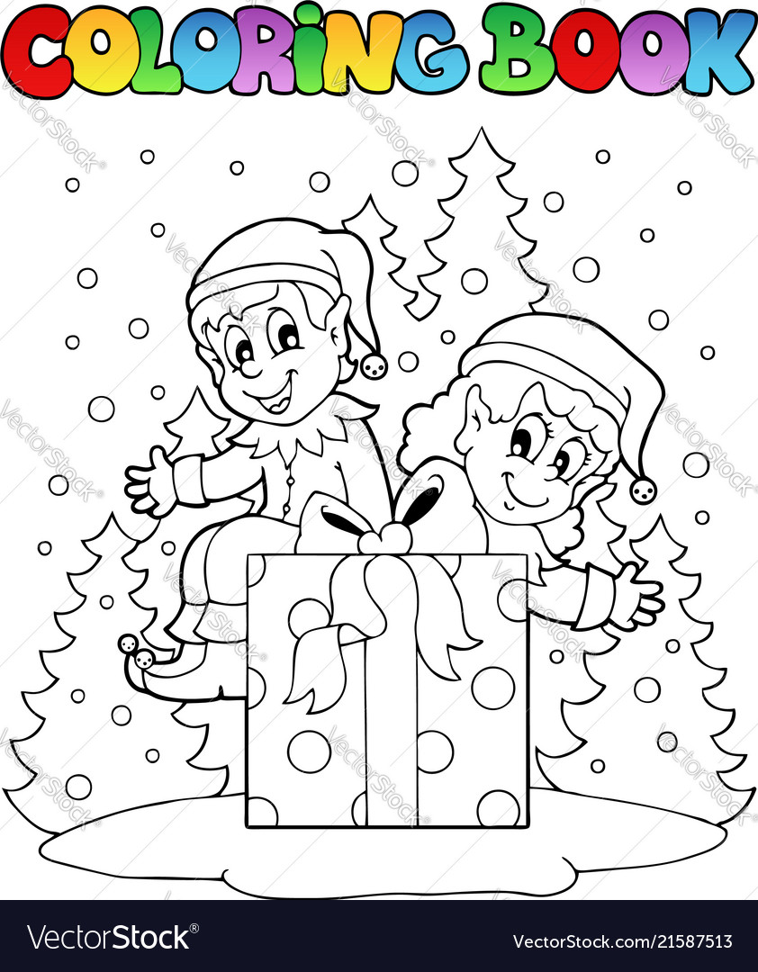Coloring book christmas elf theme 2 Royalty Free Vector