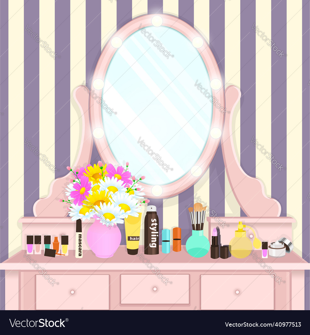 Dressing table with mirror lights Royalty Free Vector Image