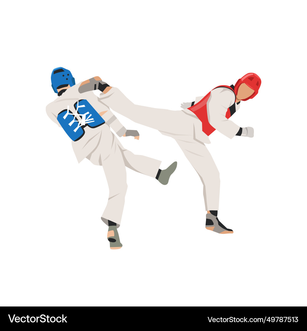 Fight between two taekwondo fighters sparring Vector Image