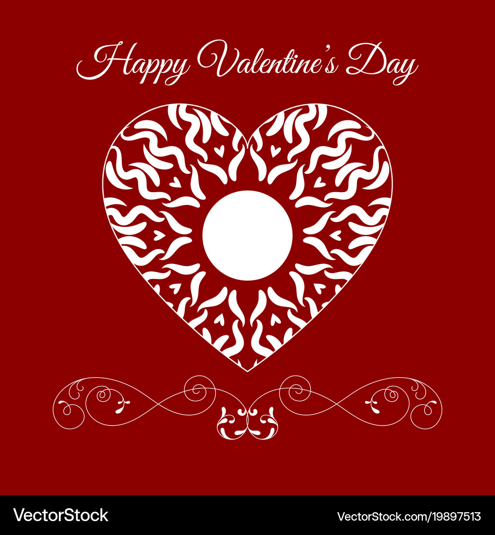 Fretwork floral heart over red happy Royalty Free Vector