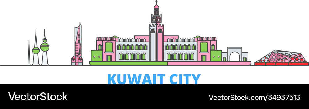 Kuwait kuwait city line cityscape flat Royalty Free Vector